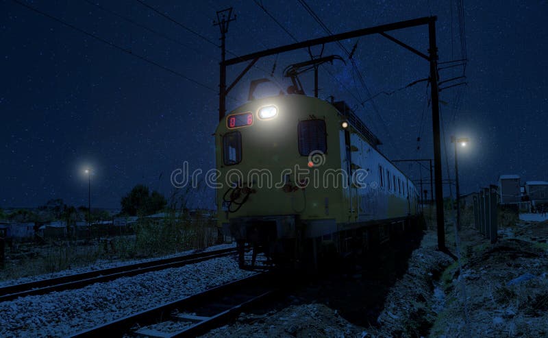 Night Time Commuter Train Moving through the Heart of Soweto Township ...