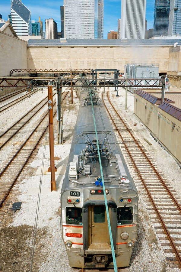 Commuter Train Pulling into the Train Station in the City of Chicago ...