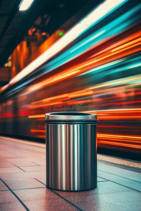 Commuter Train on Railroad Platform. Background with Neon Blur of Train ...