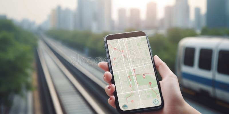 A Commuter Using a Smartphone To Navigate Public Transportation ...
