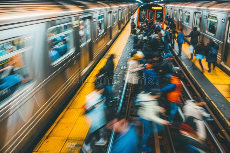 Commuters Gathering on a Busy Train Platform, Waiting for Their Train ...