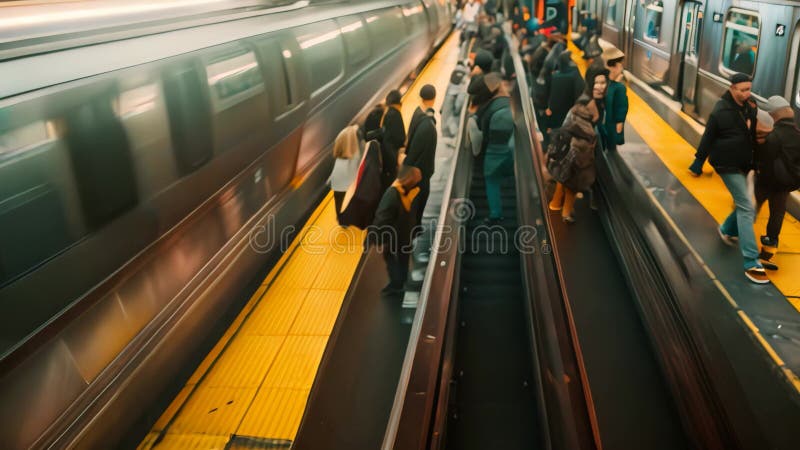 Commuters Gathering on a Busy Train Platform, Waiting for Their Train ...