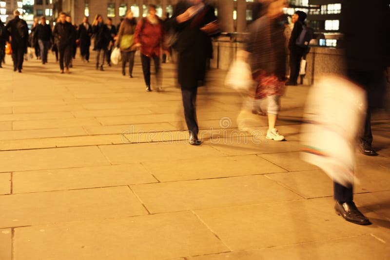 Commuters on London Bridge at Night Stock Photo - Image of late, people ...