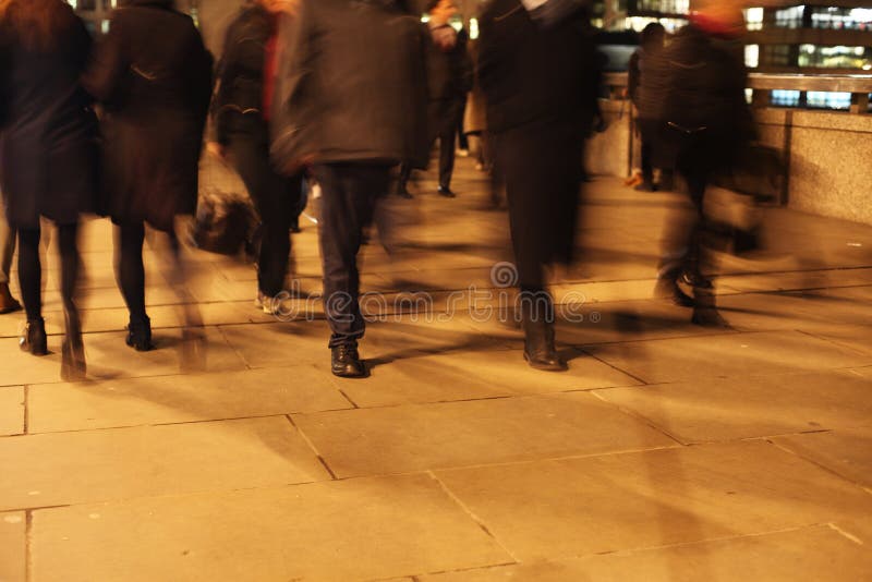 Commuters on London Bridge at Night Stock Photo - Image of travel, hour ...