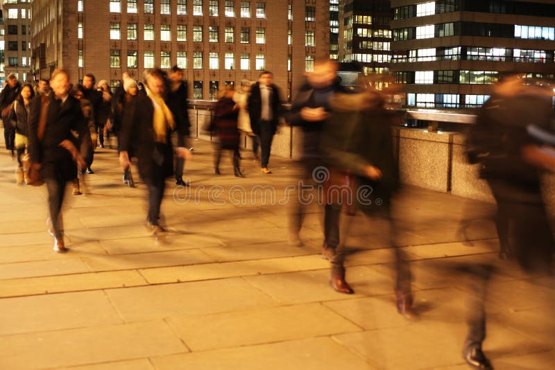 Commuters on London Bridge at Night Stock Image - Image of travel, city ...