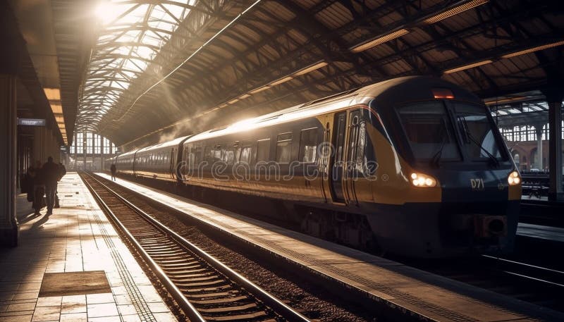 Commuters Rush through Illuminated Subway Station at Night Generated by ...