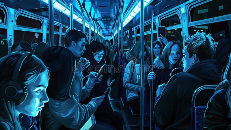 Commuters on a Subway Immersed in Smartphones Stock Video - Video of ...