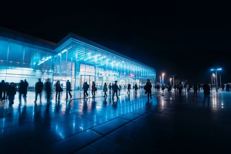 Commuters at the Train Station at Night Stock Illustration ...