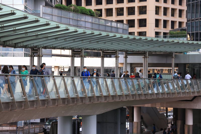Commuters Walking through Covered Footbridge at Central, Hk 15 Oct 2021 ...