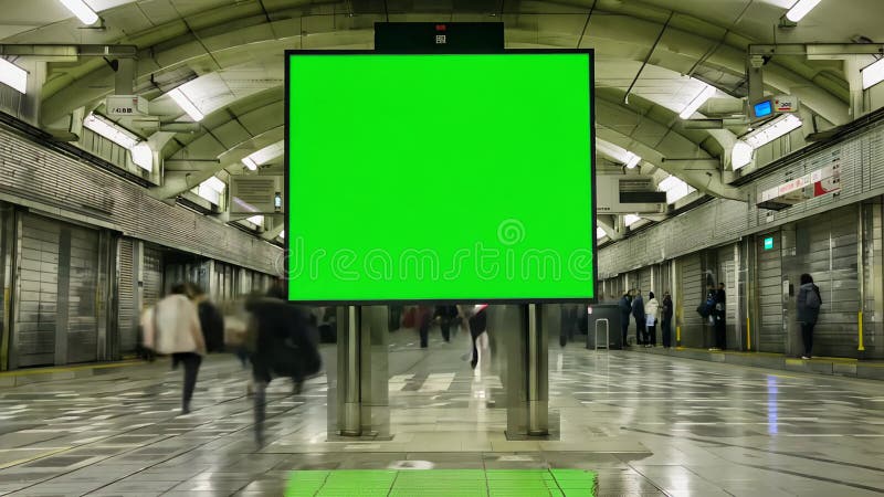 Commuters Walking Quickly Past Digital Green Display Inside Crowded ...