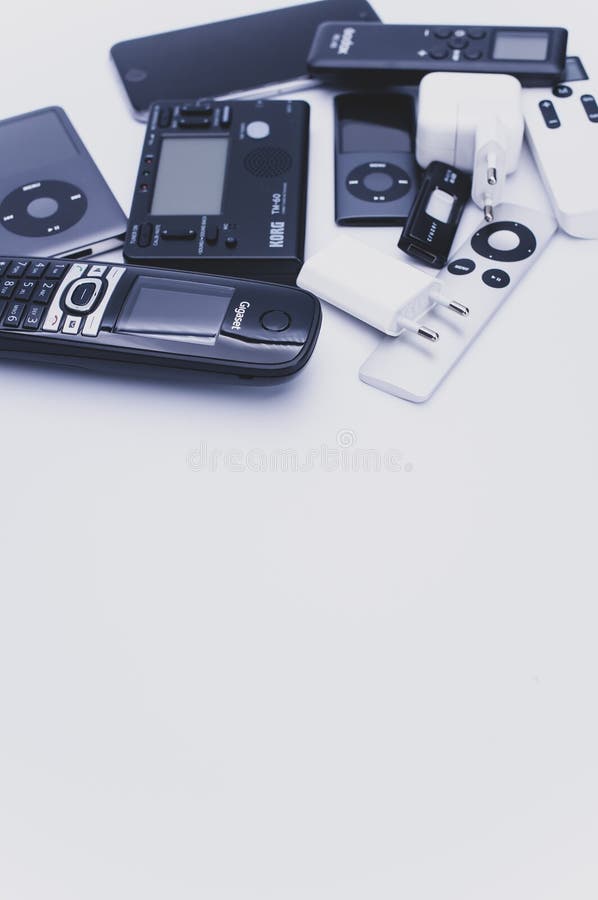 Gadgets and Consumer Electronics Devices on a White Background with ...
