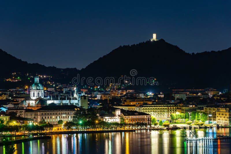 Como and Its Lakefront by Night Stock Image - Image of lombardy ...