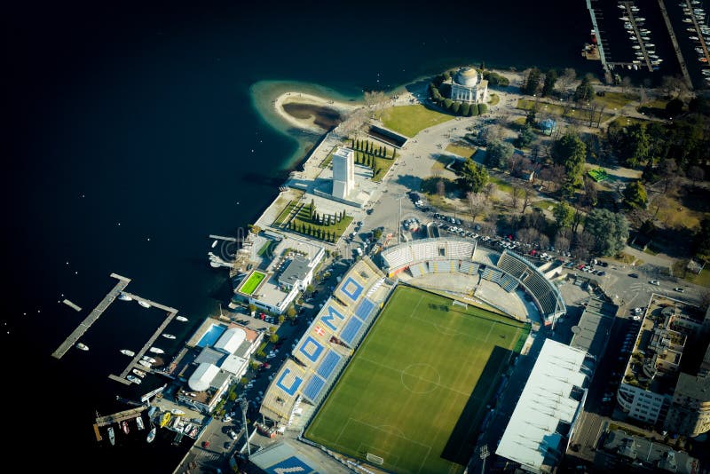 Como lake and stadium editorial stock photo. Image of stadium - 241535043