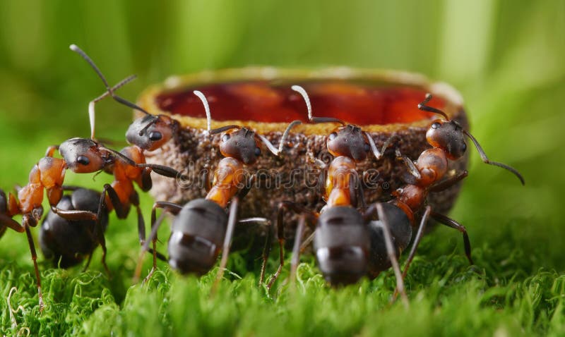 Fourmis De Alimentation Avec Le Sirop Doux Photo stock - Image du ...