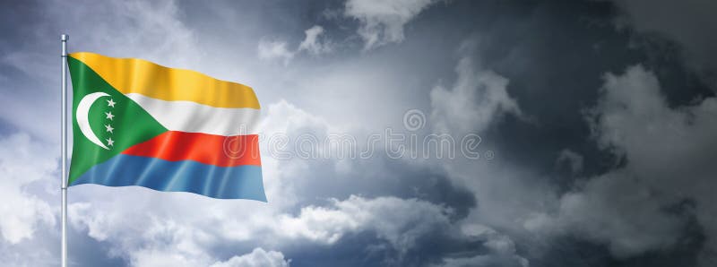 Comorian Flag on a Cloudy Sky Stock Illustration - Illustration of ...