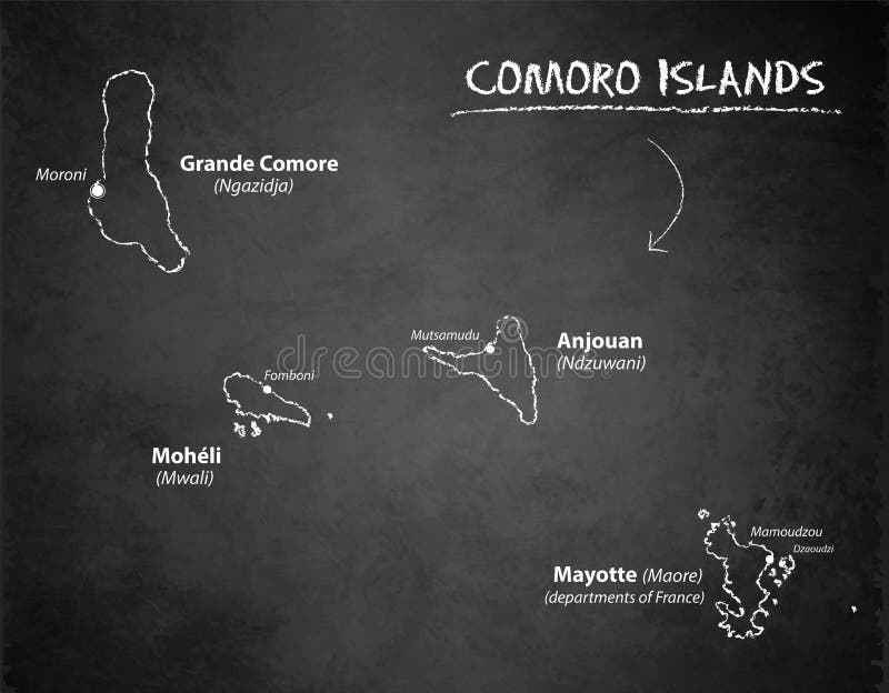 Comoro Islands Map, Design Card Blackboard Chalkboard Stock Vector ...