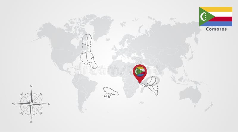Comoros Flag Icon Design with Map Outline Stock Vector - Illustration ...