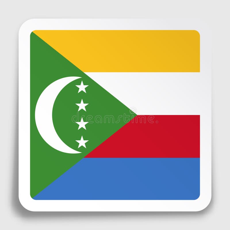 Comoros Flag Icon on Paper Square Sticker with Shadow. Button for ...