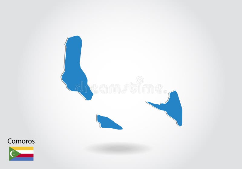 Comoros Map Design with 3D Style. Blue Comoros Map and National Flag ...