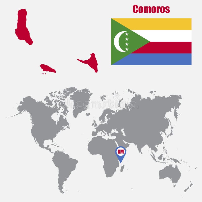 Comoros Map on a World Map with Flag and Map Pointer Stock Illustration ...