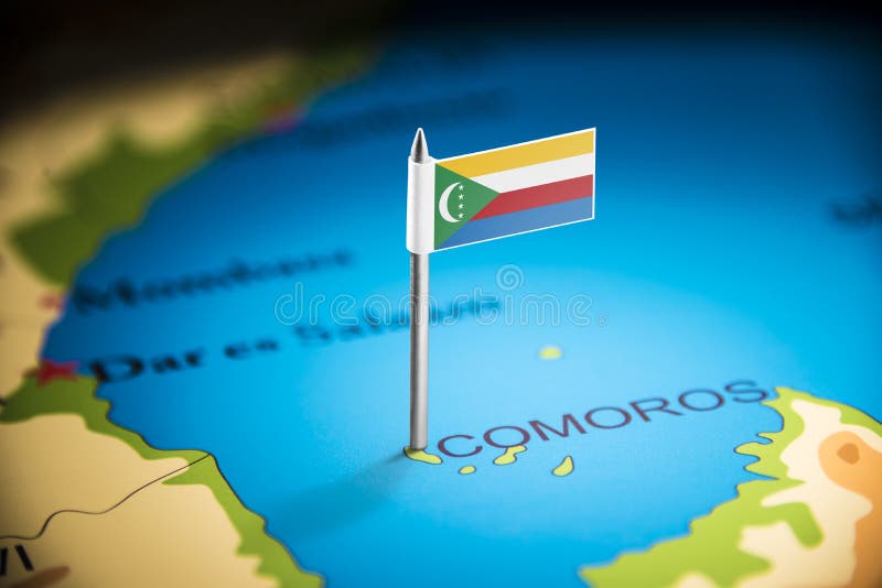 Comoros Marked with a Flag on the Map Stock Image - Image of globe ...
