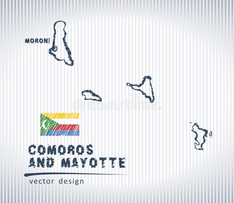 Map of Comoros and Mayotte with Hand Drawn Sketch Pen Map Inside ...
