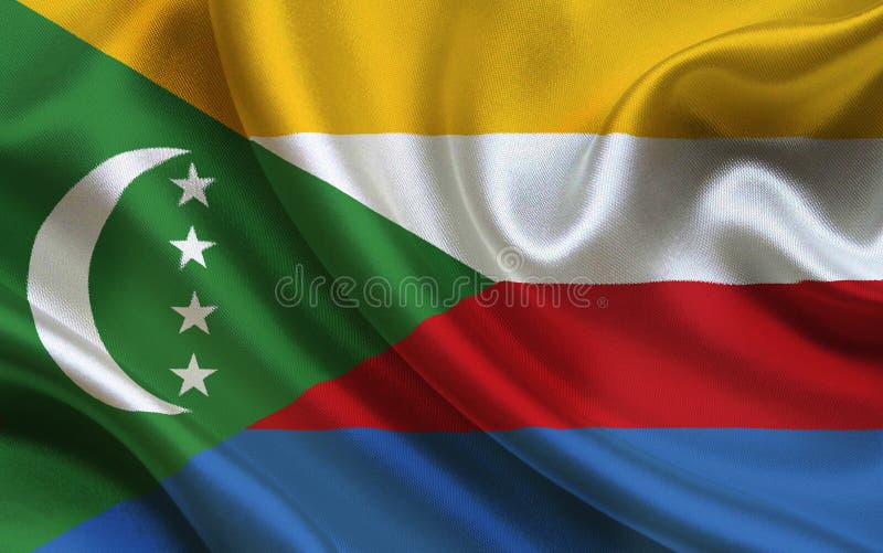 Comoros National Flag Displayed with Waving Fabric Texture Detail ...