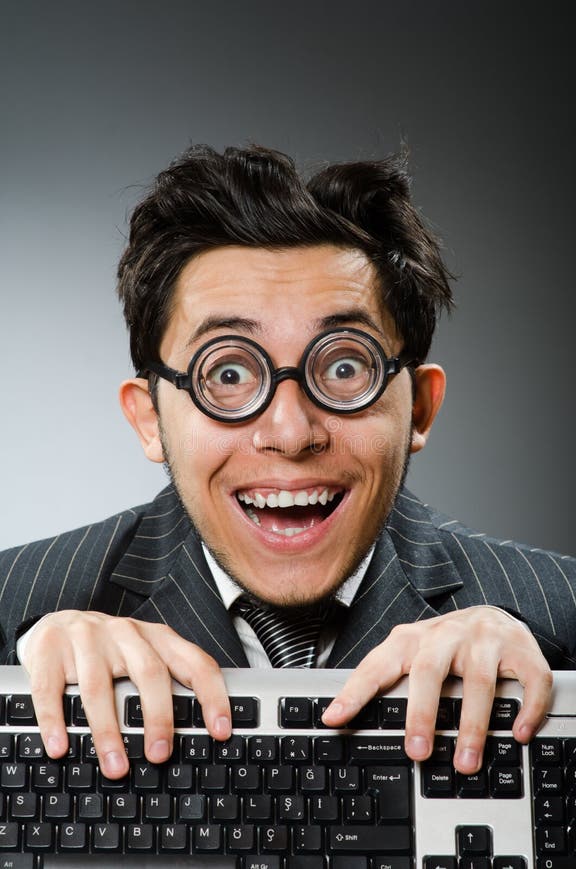 Comouter Geek with Computer Stock Image - Image of humor, expression ...