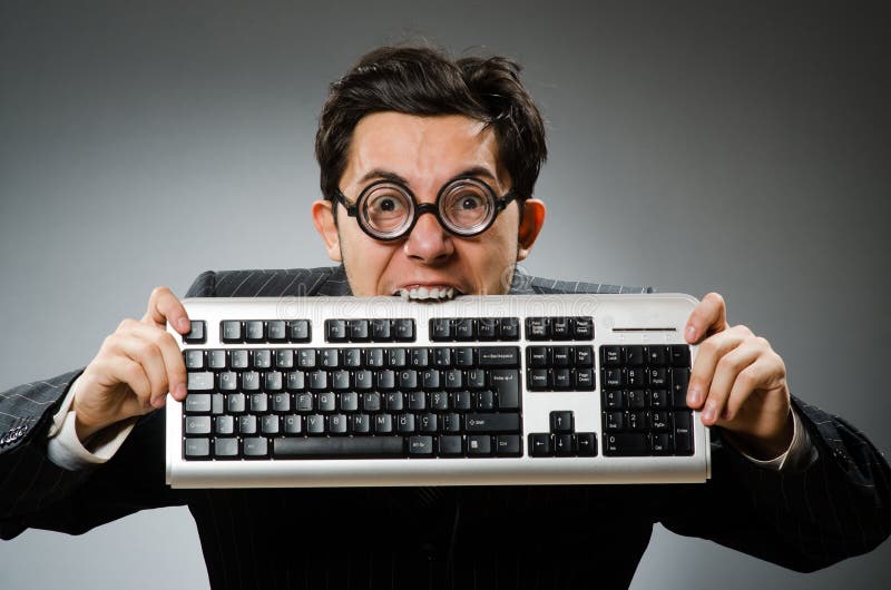 Comouter Geek with Computer Stock Photo - Image of glasses, computer ...