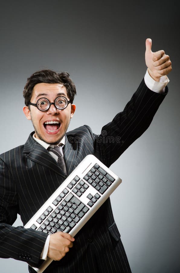 Comouter Geek with Computer Stock Photo - Image of expressive ...