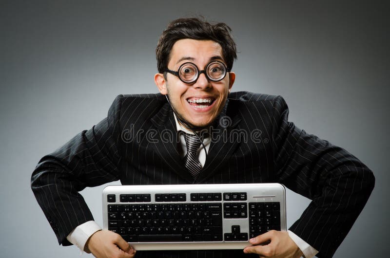 Comouter Geek with Computer Stock Photo - Image of comic, happy: 45045334