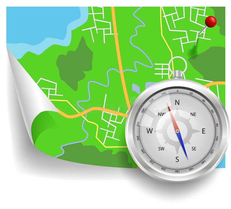 Compás y mapa stock de ilustración. Ilustración de viaje - 29227855