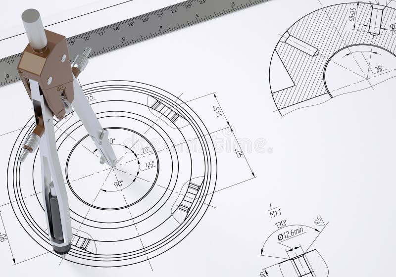Compás, Regla Y Lápiz En El Gráfico Arquitectónico Stock de ilustración ...