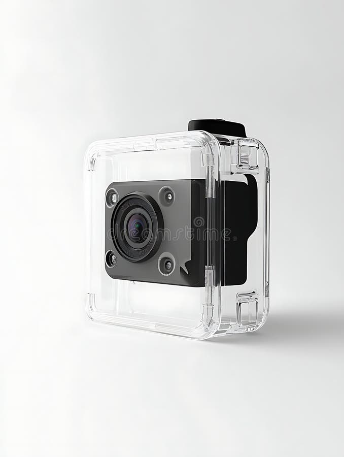 Compact Action Camera in a Transparent Protective Case Stock ...