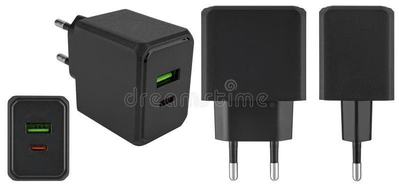 Compact Adapter for Charging Mobile Devices, on a White Background ...