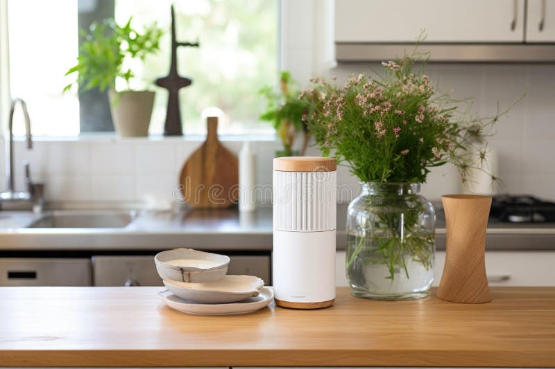 Compact Air Purifier Placed on a Kitchen Countertop Stock Illustration ...