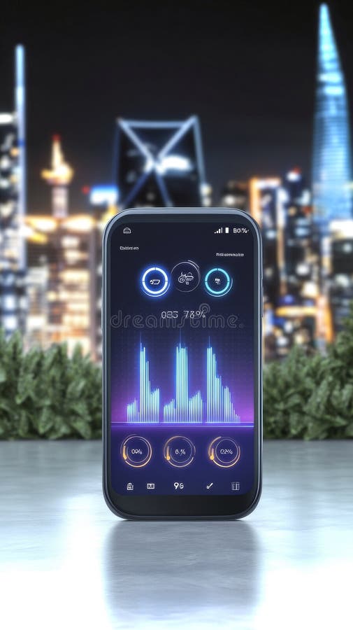 Compact Analytics Display on Smartphone Showcases Futuristic Smart Home System Features Stock ...