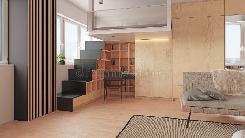Compact Apartment Design Concept Stock Illustration - Illustration of ...