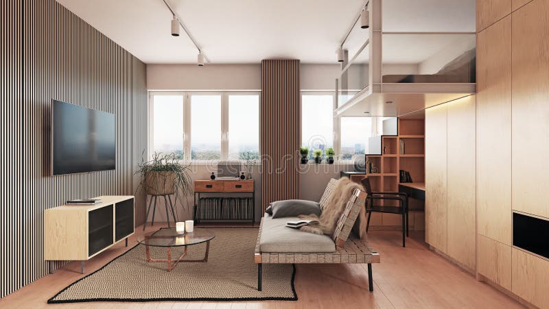 Compact Apartment Design Concept Stock Illustration - Illustration of ...