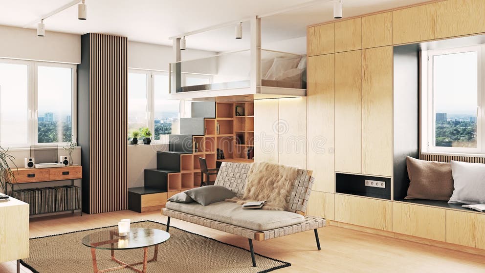 Compact Apartment Design Concept Stock Illustration - Illustration of ...