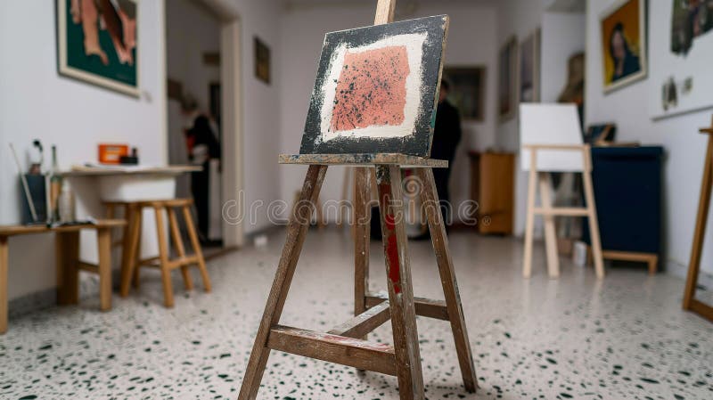 Small Painting Displayed on a Wooden Easel, Capturing the Essence of ...