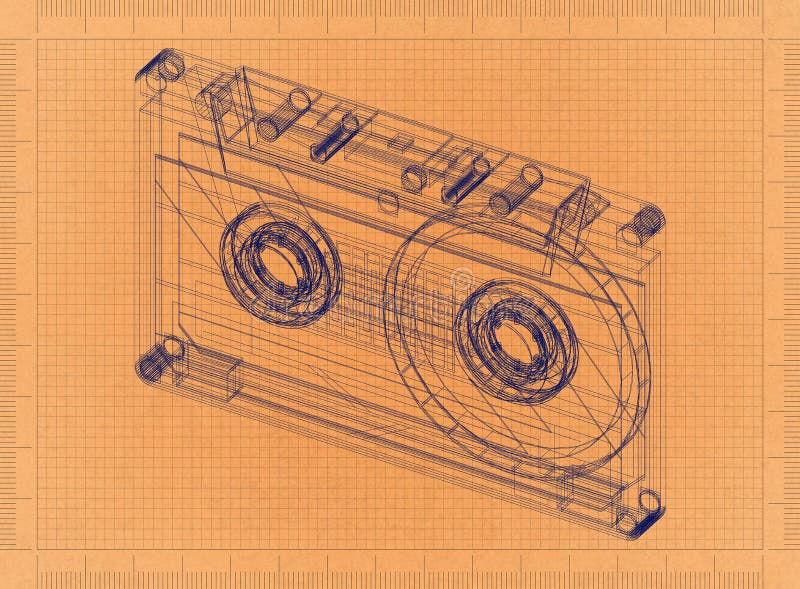 Compact Audio Cassette - Retro Blueprint Stock Illustration ...