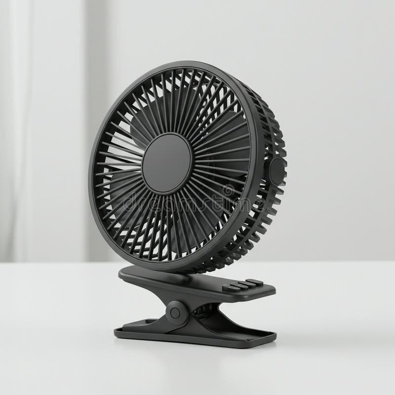 A Compact, Black, Battery-operated Fan with a Circular Blade Design and ...