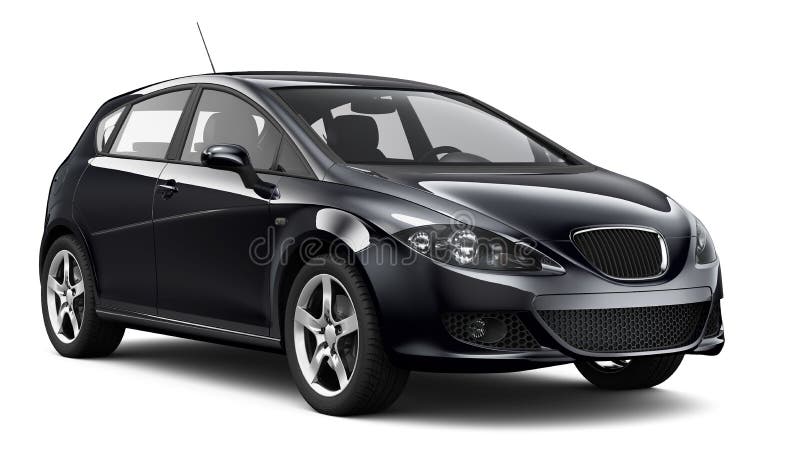 Compact Black Car on White Background Stock Illustration - Illustration ...