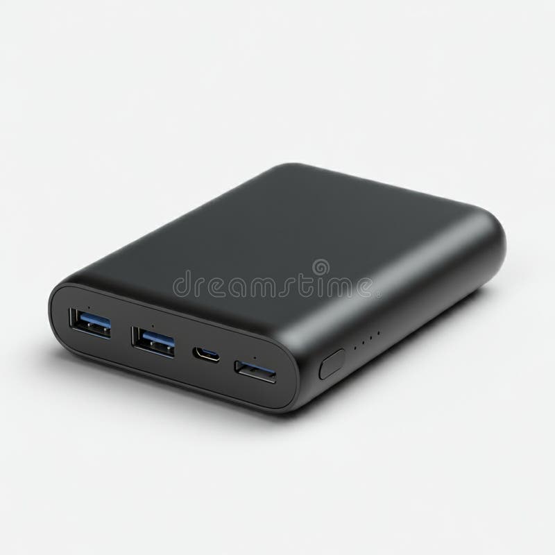 A Compact, Black Electronic Power Bank with a Sleek Design. it Features ...