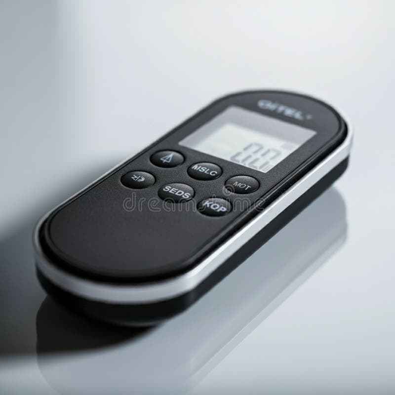A Compact Black Electronic Remote Control with a Digital Display Screen ...