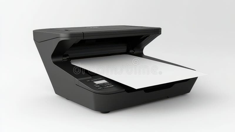 Compact Black Printer with Scanner Functionality on White Background ...