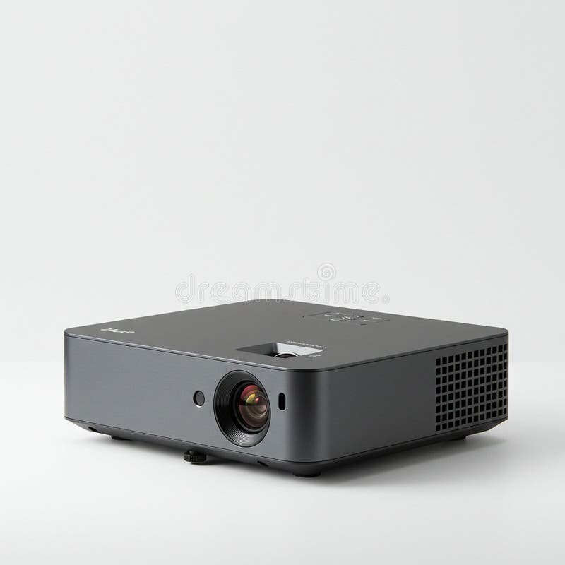 Compact Black Projector Featuring a Lens on the Front Panel and Air ...