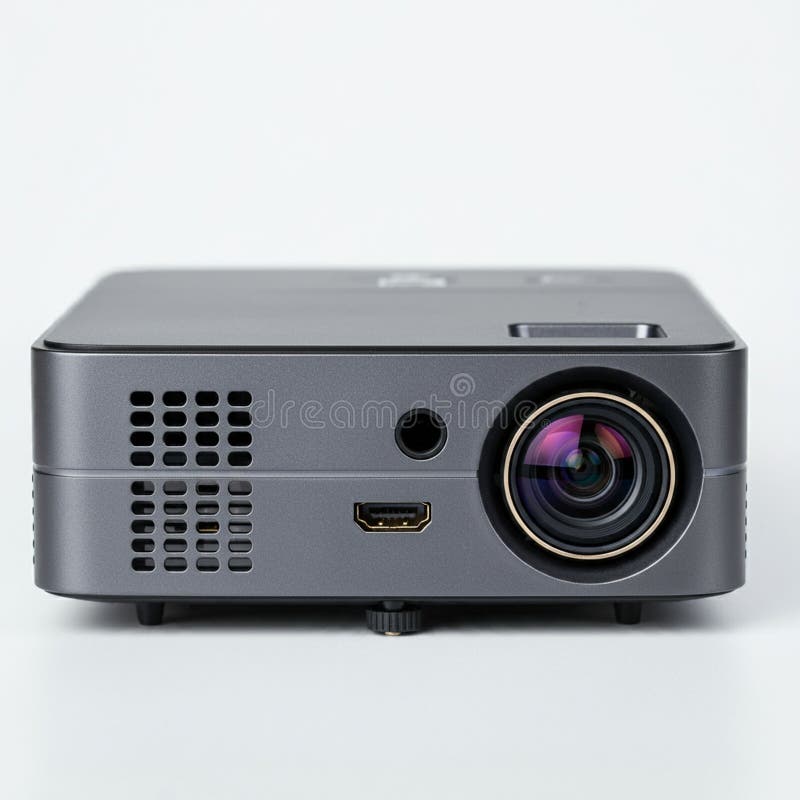 Compact Black Projector Featuring a Prominent Lens on the Right Side ...