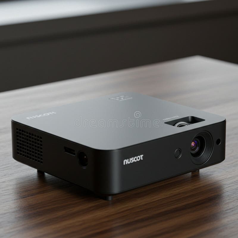 A Compact Black Projector with a Sleek, Rectangular Design Sits on a ...